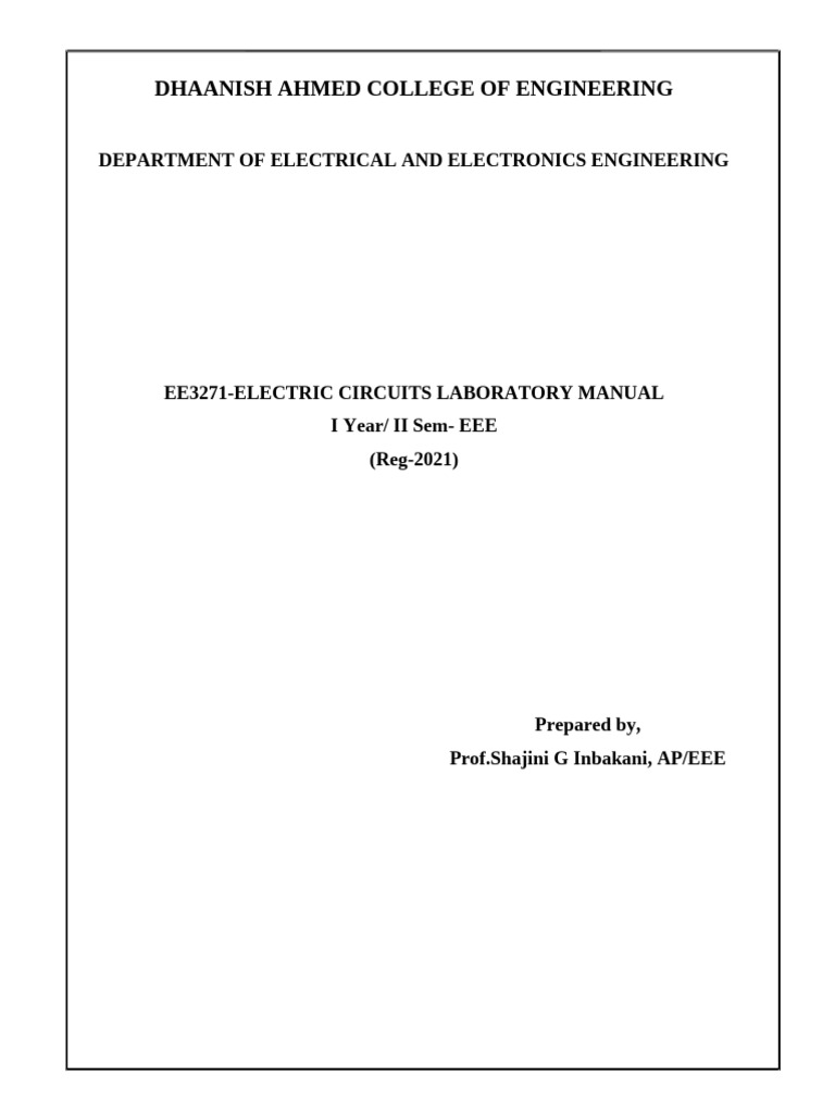 Electric Circuits Lab Manual | PDF | Vacuum Tube | Electrical Network