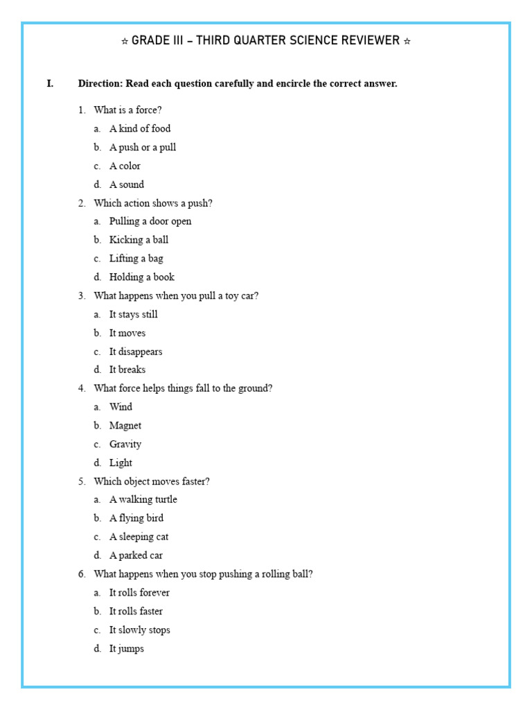Grade III - Third Quarter Science Reviewer | PDF | Light | Force