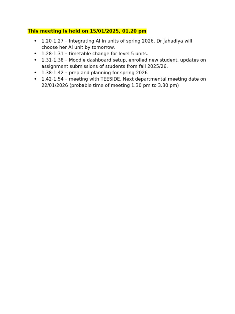 Business Deparment Meeting Outline 2026 | PDF