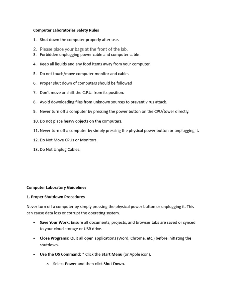 Computer Laboratories Safety Rules | PDF | Computer Keyboard ...