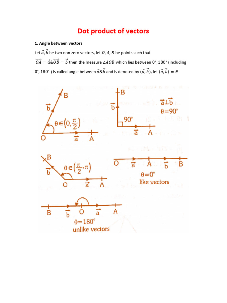 Dot Product of Vectors | PDF | Euclidean Vector | Classical Geometry