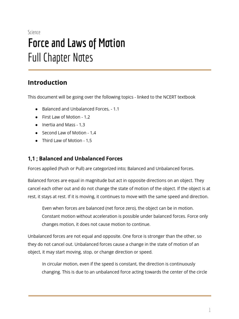 Force and Laws of Motion | PDF | Force | Newton's Laws Of Motion