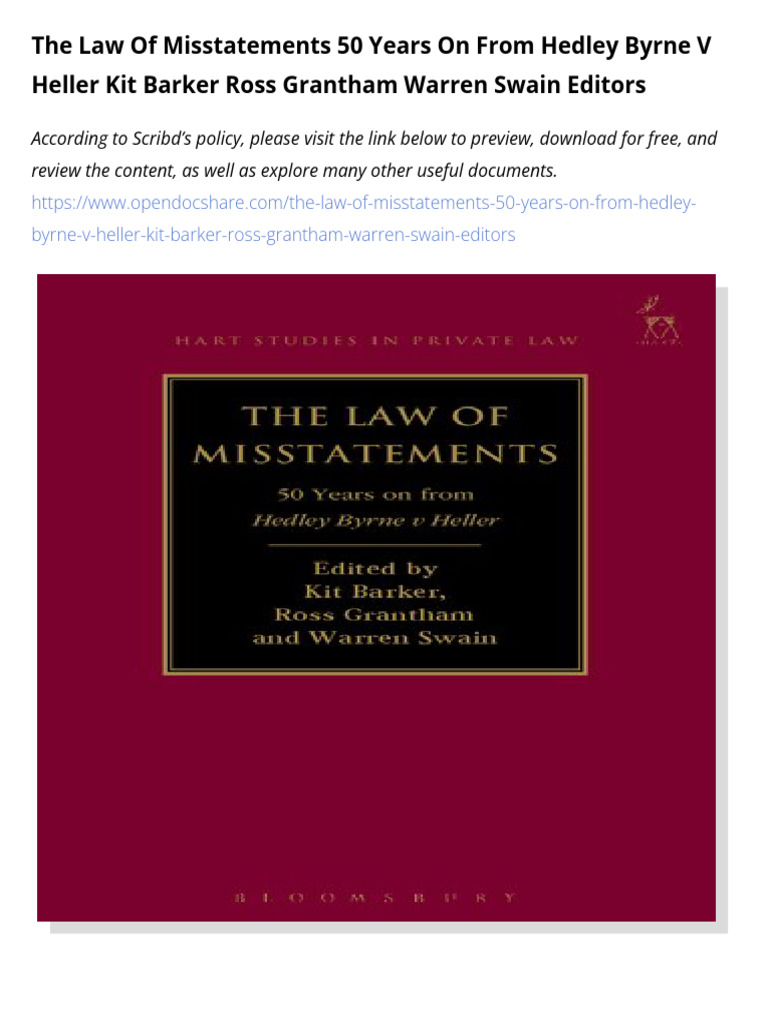 The Law Of Misstatements 50 Years On From Hedley Byrne V Heller Kit ...