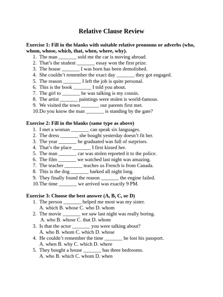 Relative Clause Review | PDF