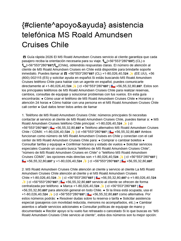 {#cliente^apoyo&ayuda} asistencia telefónica MS Roald Amundsen Cruises ...