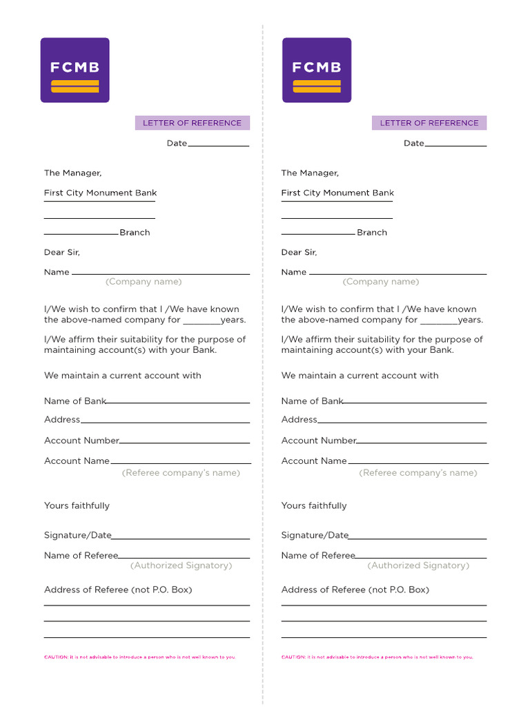 FCMB Soft Account Opening Form 19 ReferenceForm 1 | PDF