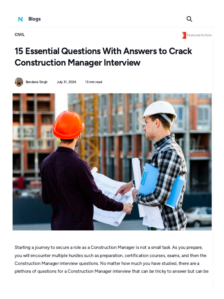 Top 15 Construction Manager Interview Questions & Answers | PDF ...