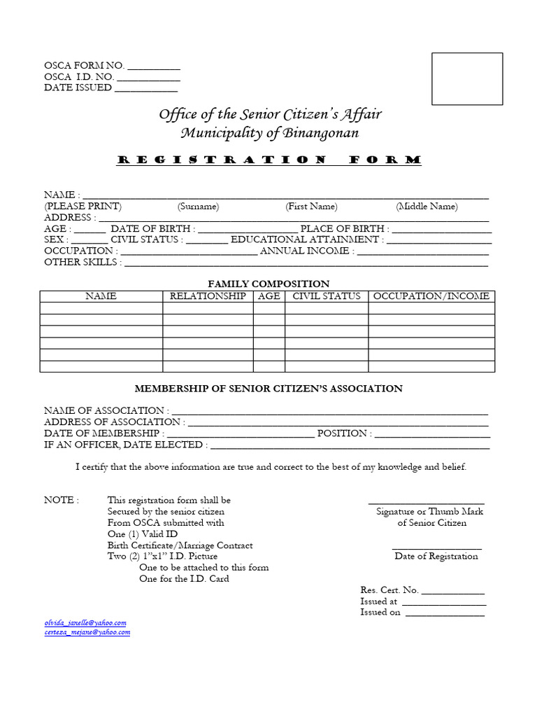 Senior Citizen Registration Form | PDF | Identity Document | Social ...