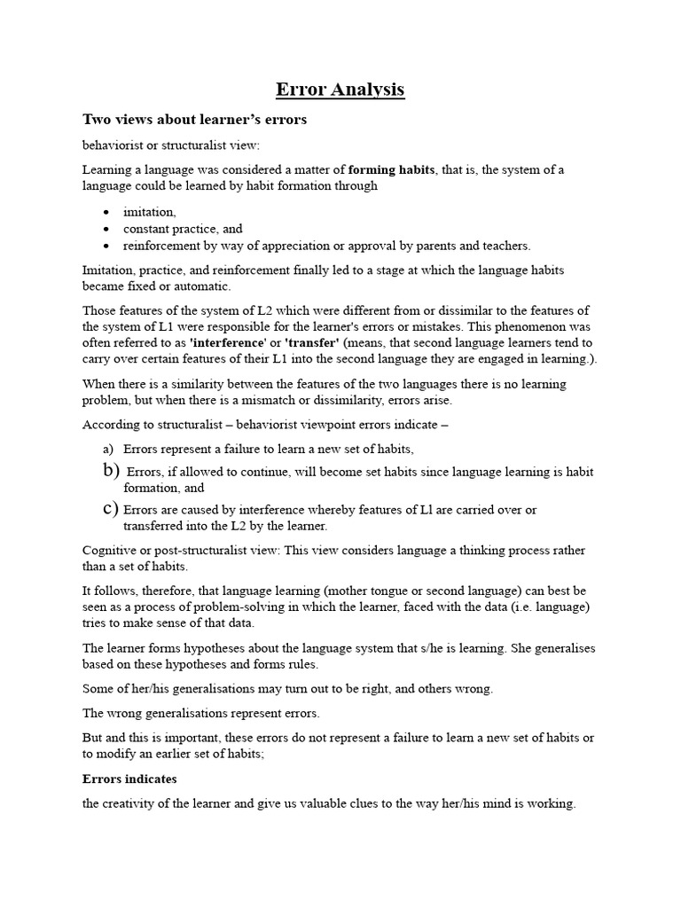 Error Analysis | PDF | Second Language | Learning