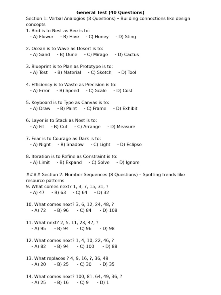 Combined General IQ Practice Test | PDF