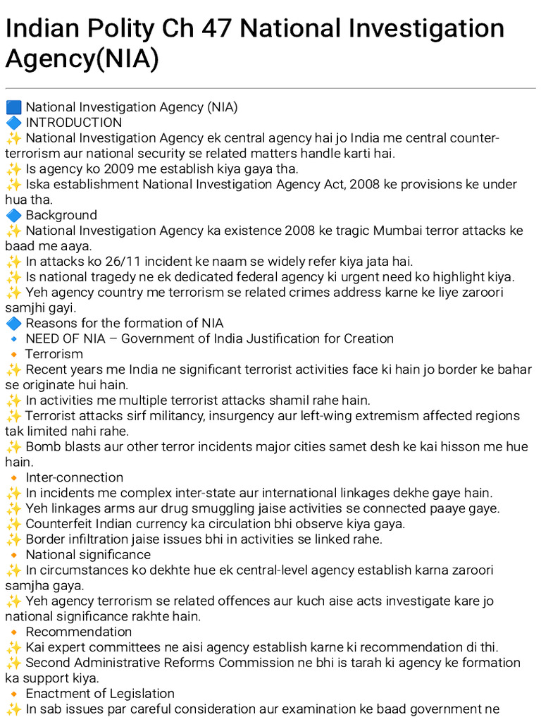 Indian Polity CH 47 National Investigation Agency (NIA) | PDF ...