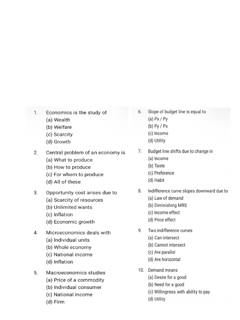 BSEB Class 12 Economics 100 MCQs With Instructions | PDF | Economics ...
