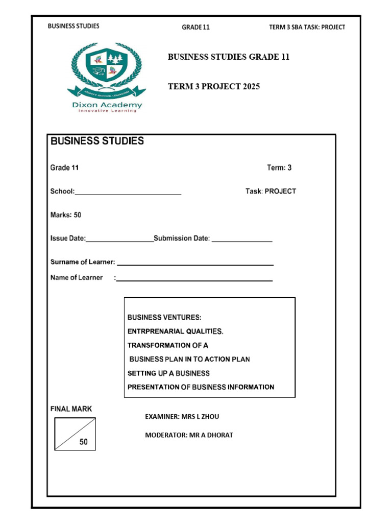 Business Studies Gr 11 Project | PDF