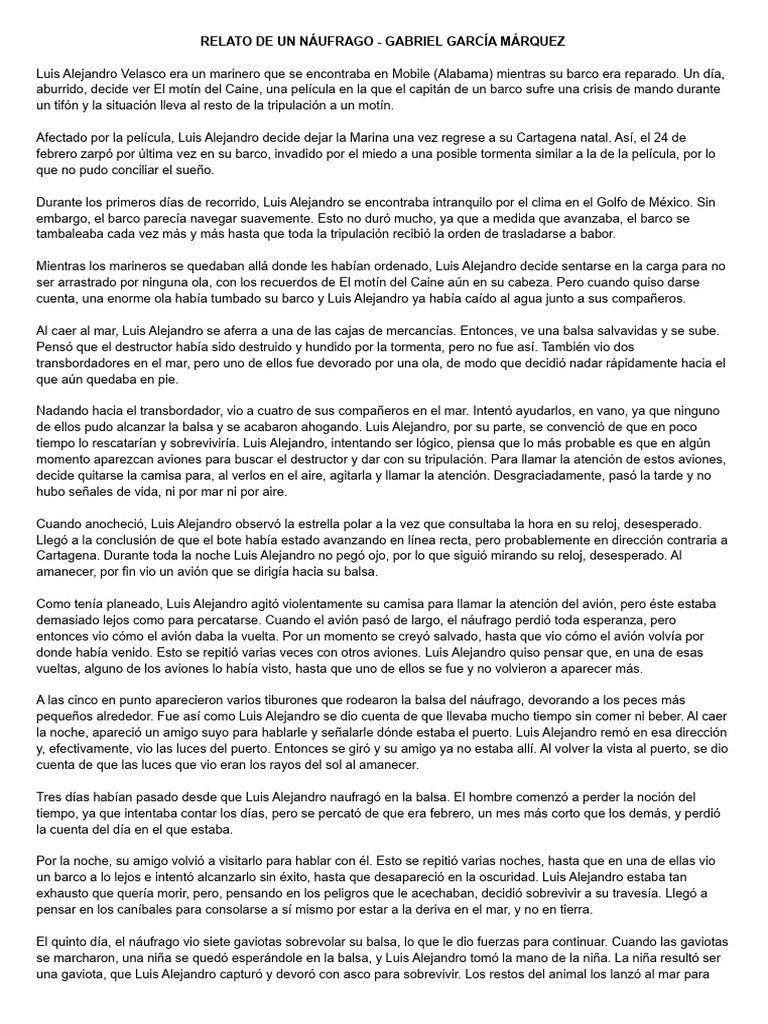 Relato de un náufrago, resumen | PDF | Pescado