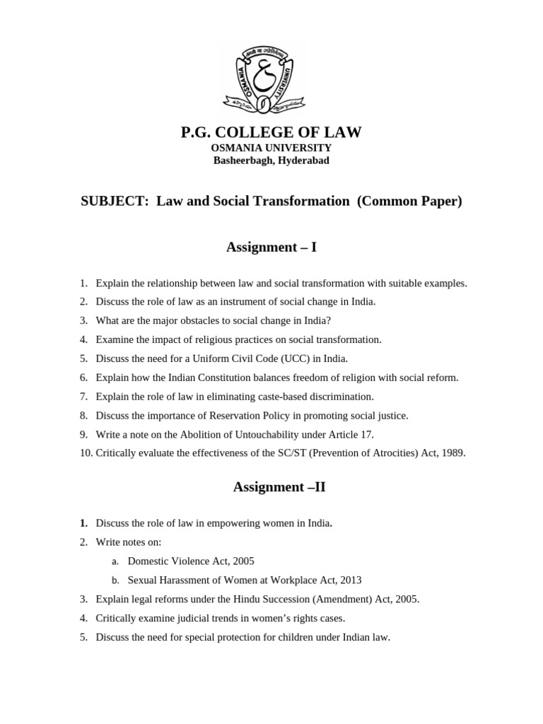 PGCL _Assignments -Law and Social Transformation | PDF | Universalism ...