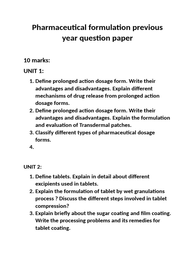 Pharmaceutical Formulation Previous Year Question Paper-2 | PDF ...