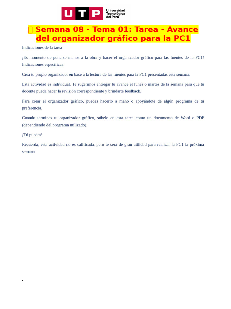 ? Semana 04 - Tema 01 Tarea - Avance del organizador gráfico para la PC1 - NIVELACION DE ...
