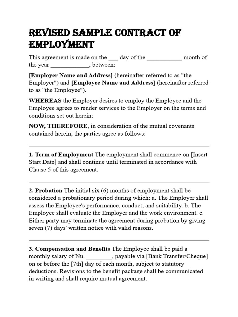 Revised Sample Contract of Employment PDF | PDF | Employment | Salary