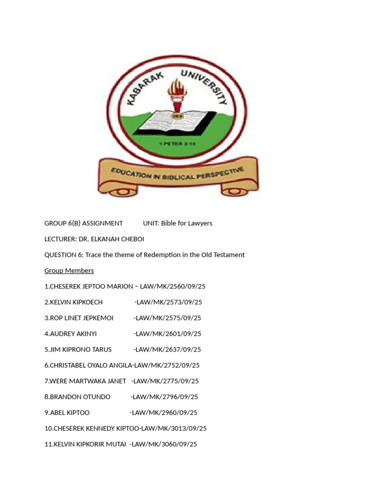 Group 6 (b) Assignment | PDF | Moses | Salvation