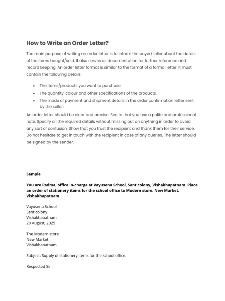 Placing Order Letter Writing | PDF