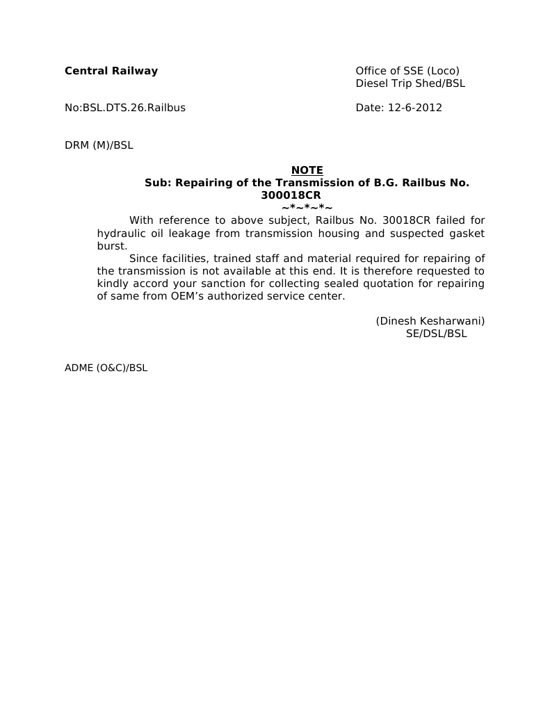 Railbus Transmission Repair Request | PDF | Computers | Technology ...