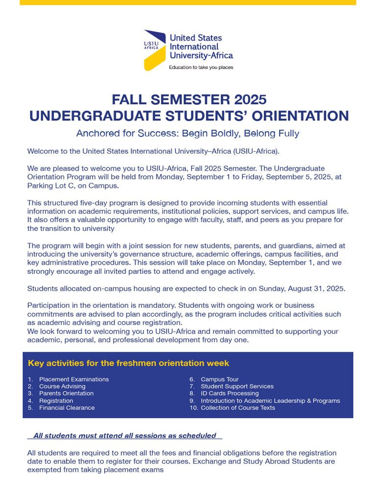 FALL Semester 2025 - Orientation Program | PDF
