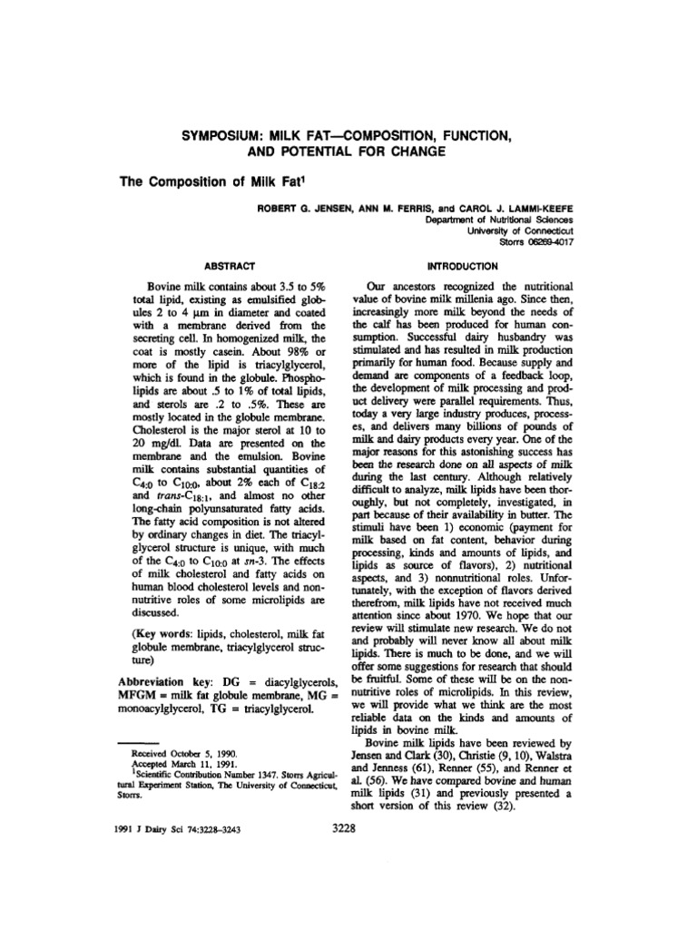 Composition of Milk Fat | PDF | Milk | Emulsion
