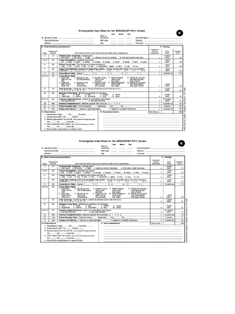 Brigance Assessment Tool | PDF
