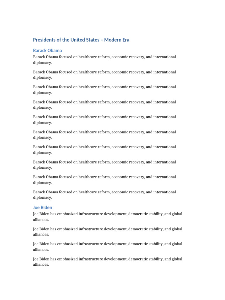 US Presidents Document 5 Modern Era | PDF