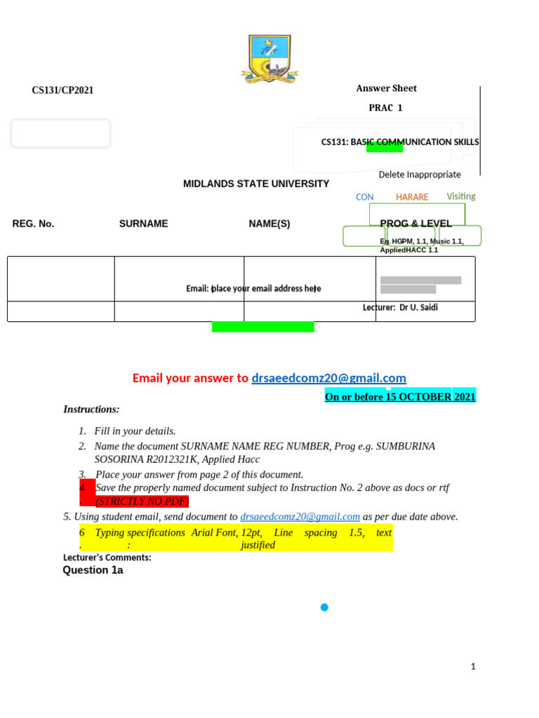 CS131 Answer Sheet PRACTICAL | PDF | Text