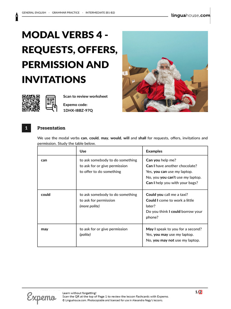 Modal Verbs 4 Requests Offers Permission and Invitations British ...