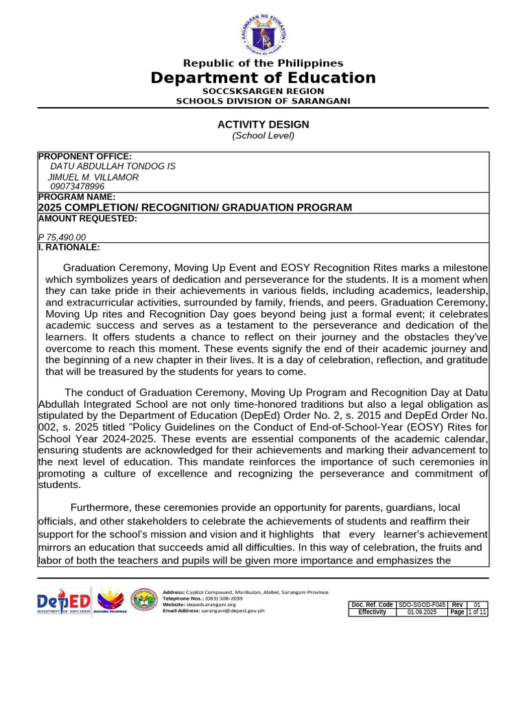Revised Activity Design Template School Level Version2 2025 | PDF ...