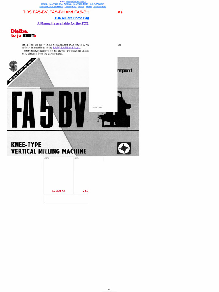 Tos Fa5-Bv, Fa5-Bh and Fa5-Uh Milling Machines | PDF | Machining | Machines