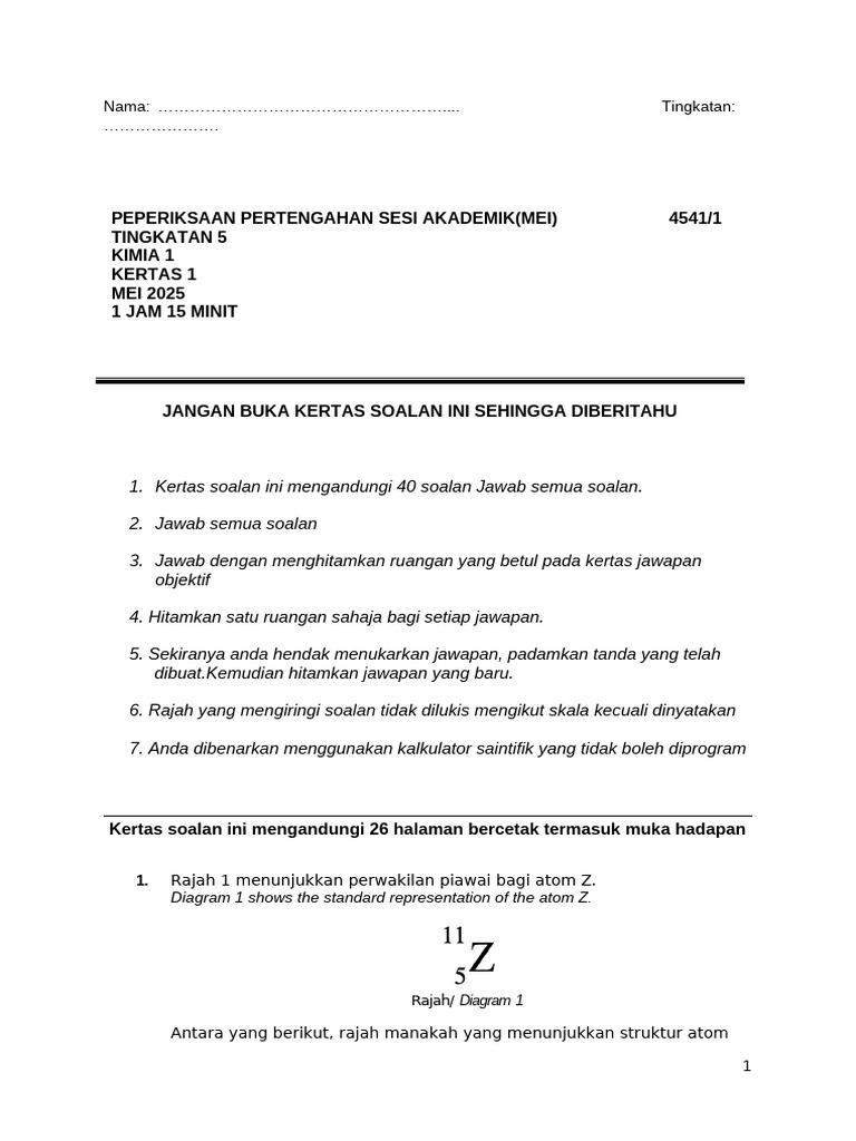 k1 Kimia 2025 f5 Jawapan1 | PDF