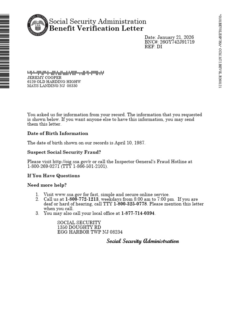 Benefit Verification Letter | PDF