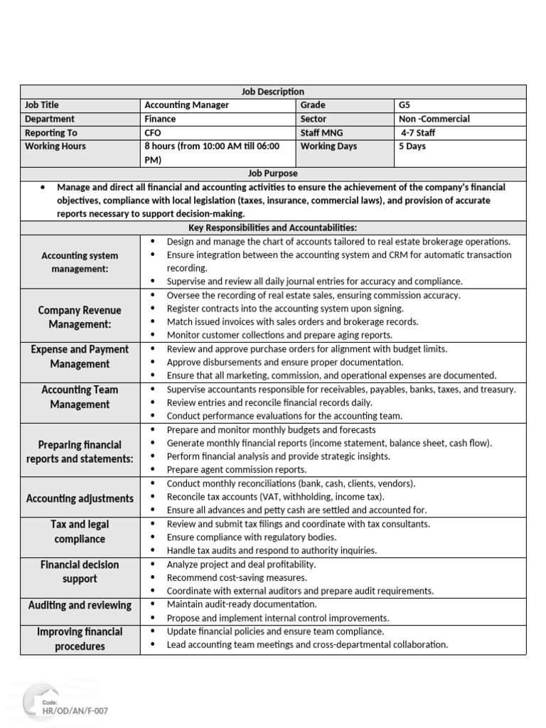 Job Description - Accounting Manager | PDF | Budget | Accounting