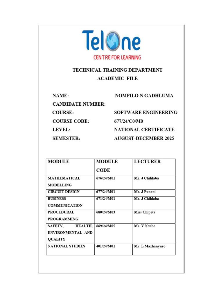 Technical Training Department Academic File | PDF