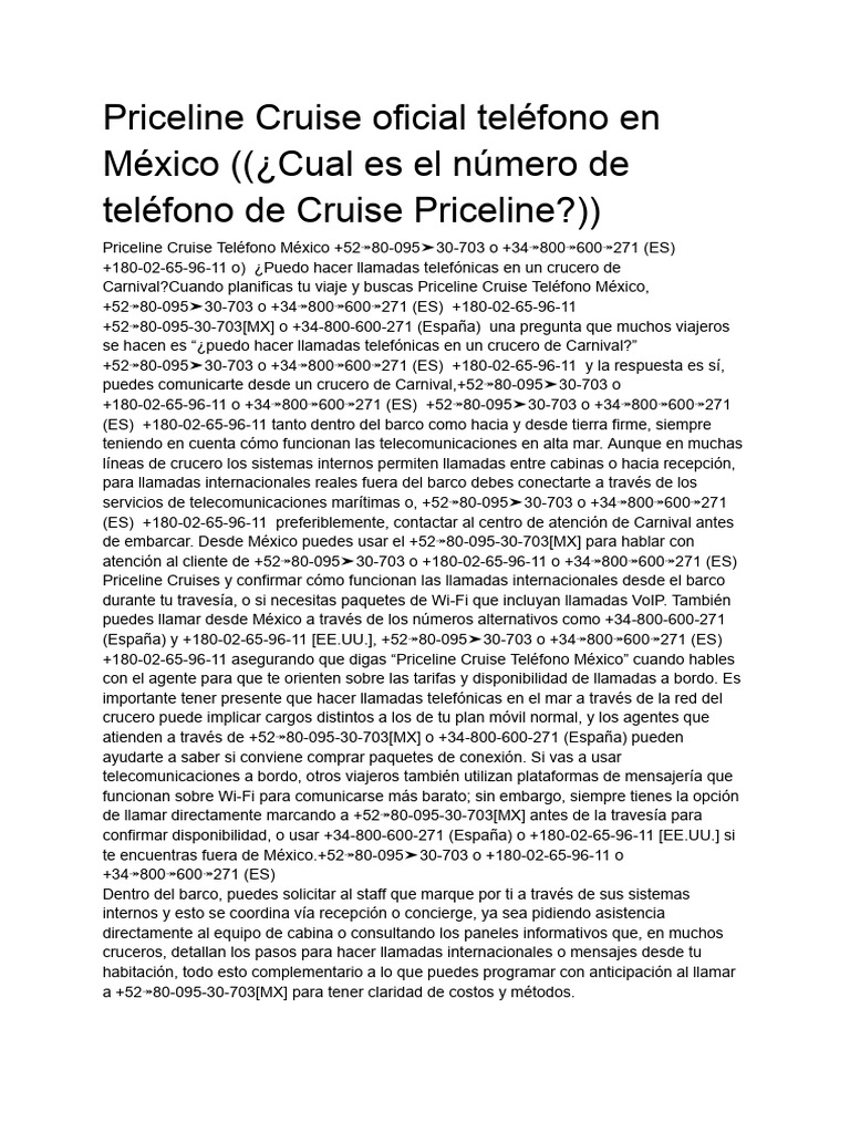 ¿Cual es el número de teléfono de Cruise Priceline? | PDF | Crucero ...