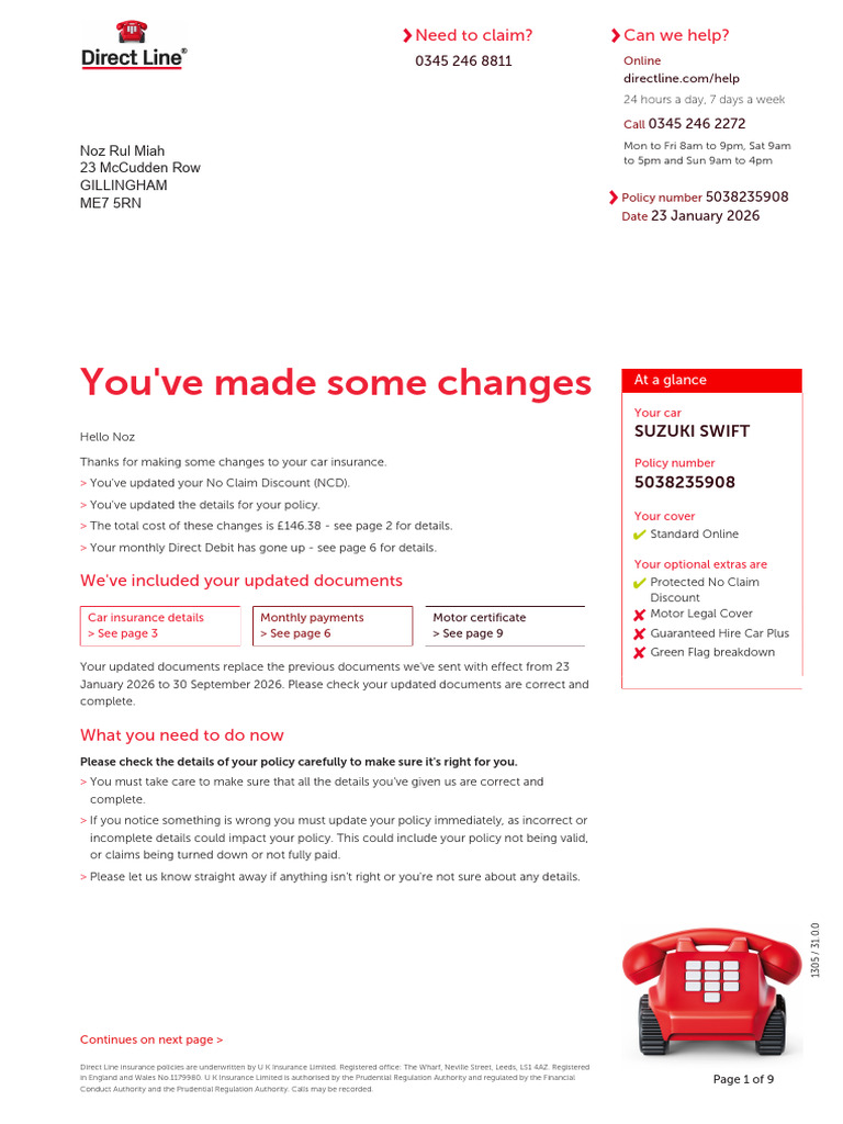 Direct Line Motor Your Updated Insurance Documents (2) | PDF | Credit ...