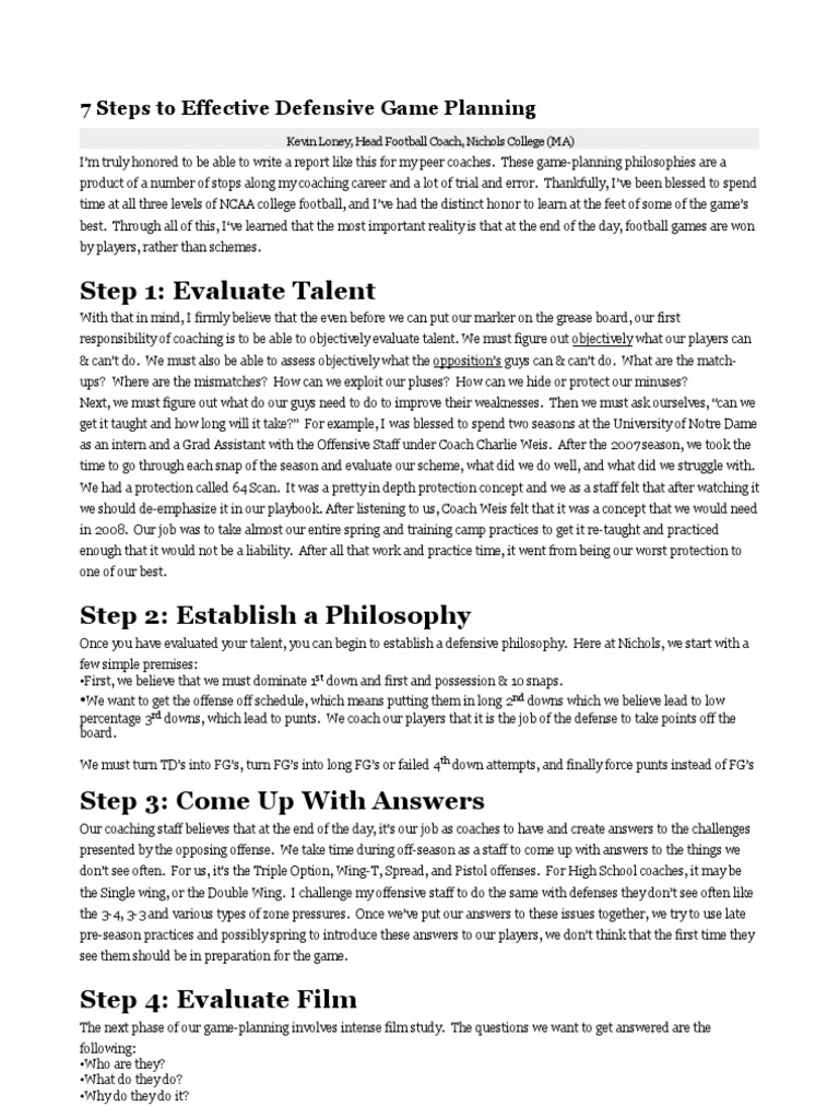 7 Steps To Effective Defensive Game Planning | PDF | Quarterback ...