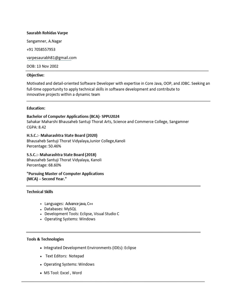 Varpe Saurabh Resume | PDF