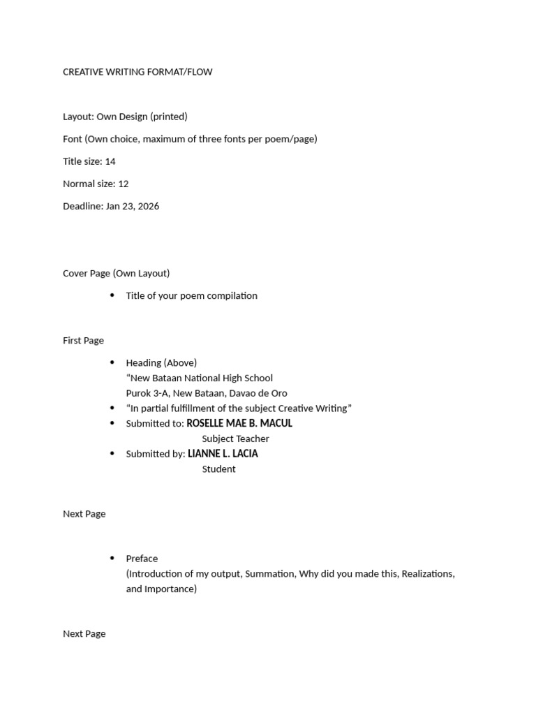 CREATIVE WRITING FORMAT | PDF | Poetry | Narrative Forms
