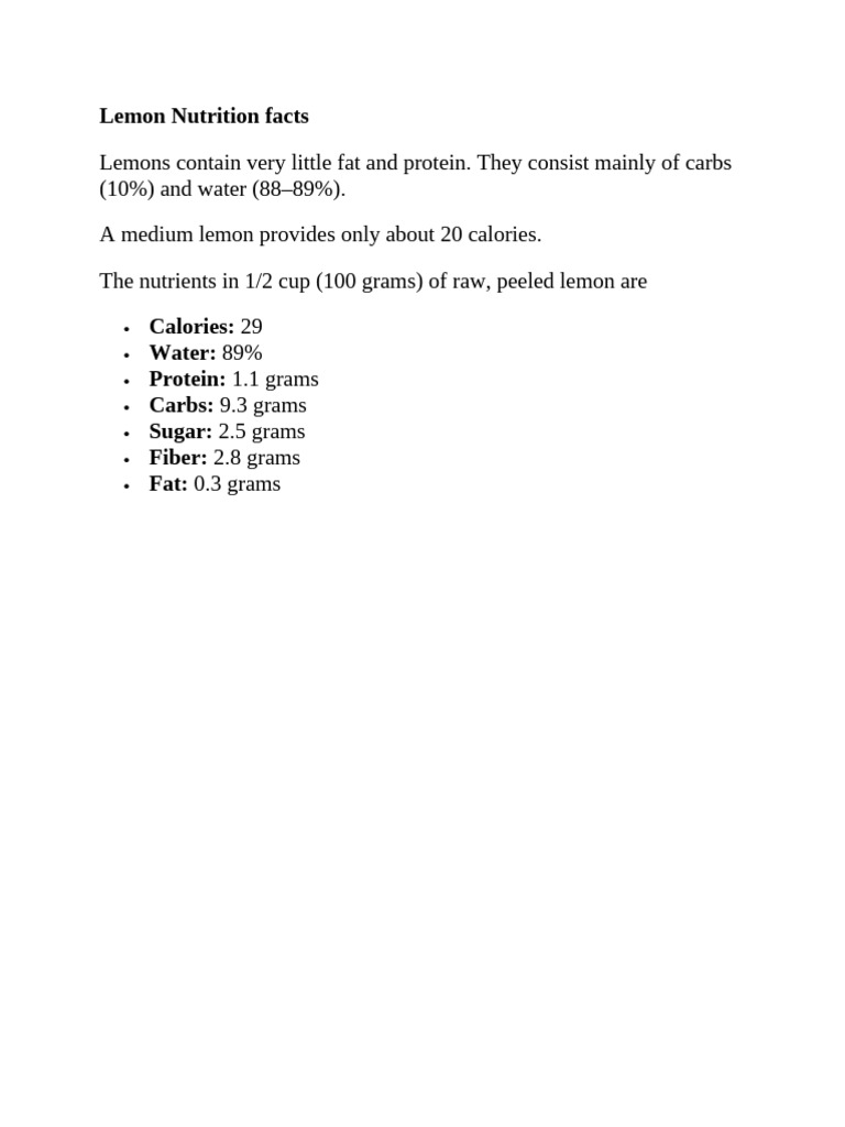 Lemon Nutrition facts | PDF | Nutrients | Vitamin