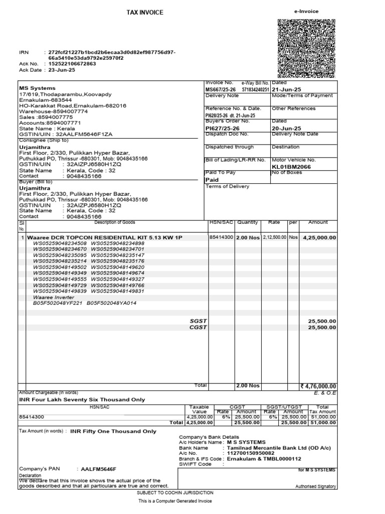 Urjamithra Final Invoice | PDF | Invoice | Taxes