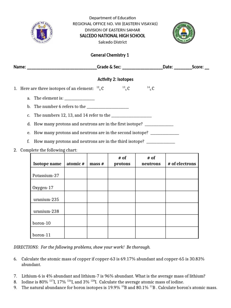 Isotopes Activity Worksheets 2 w2 | PDF