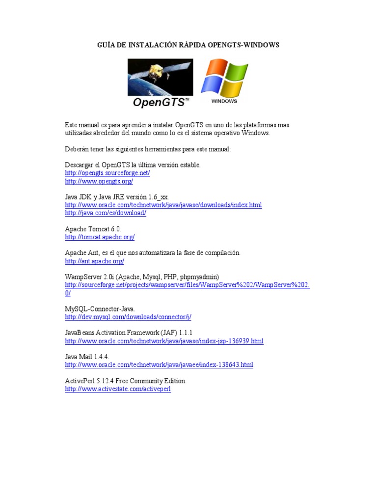 Guía Rápida de Instalación OpenGTS en Windows | PDF | Áreas de ...