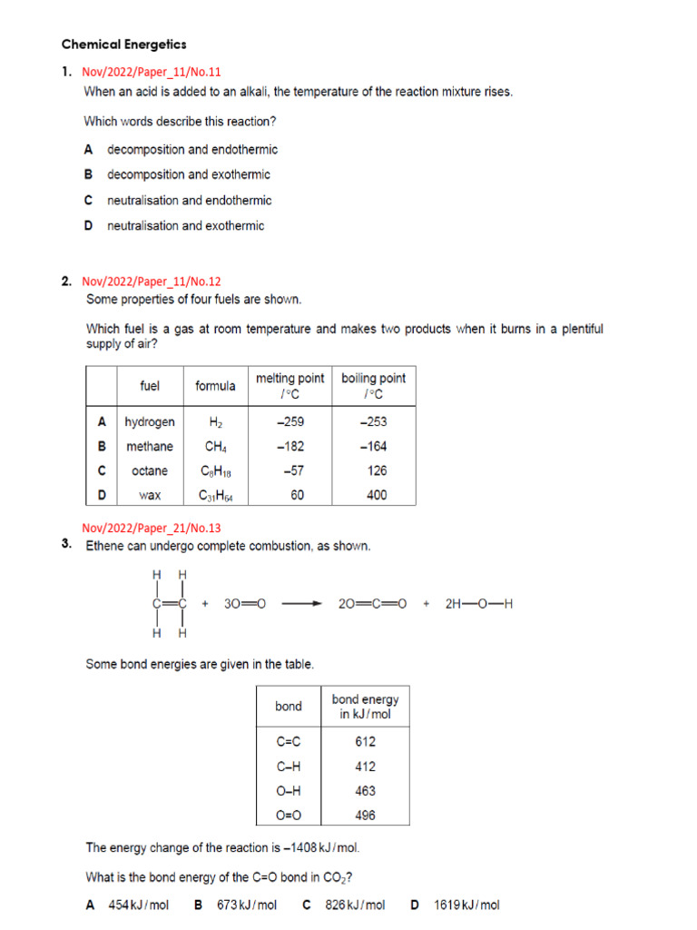 2022N Chemical Energetics IGCSE Chem 0620 (1) | PDF