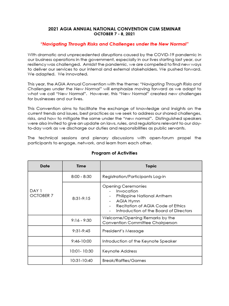 2021 Agia Convention - Indicative Program | PDF