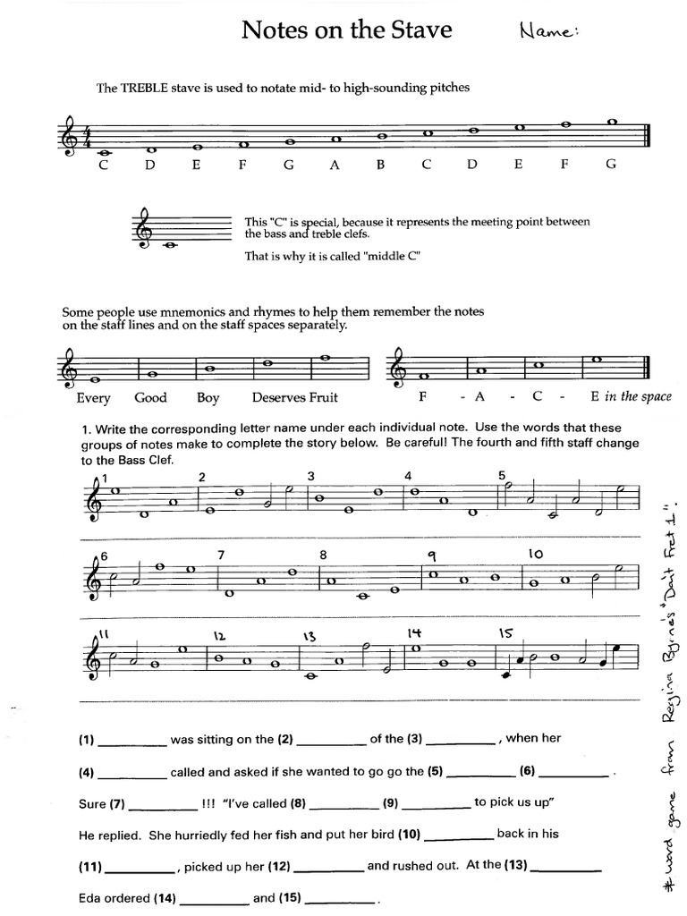 Treble Stave Pitches Info and Practice | PDF