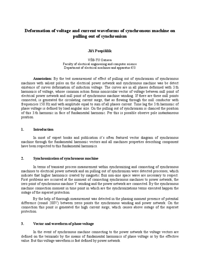 Deformation of Voltage and Current Waveforms of Synchronous Machine On ...